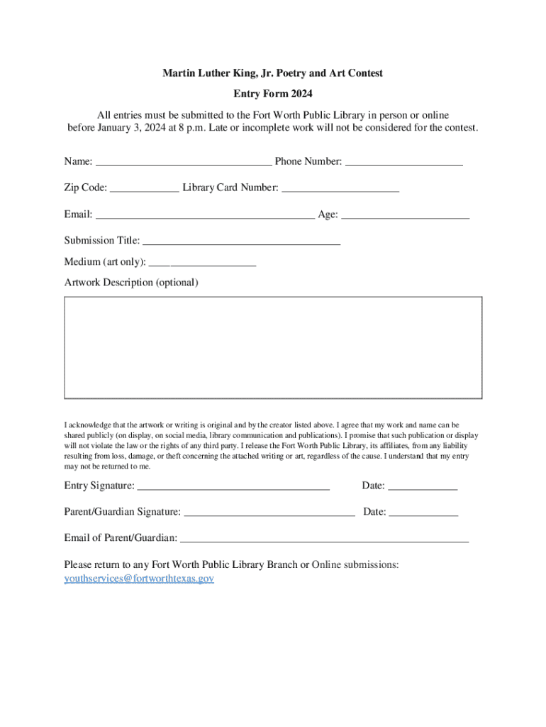 Fillable Online Martin Luther King, Jr. Poetry and Art Contest Entry ...