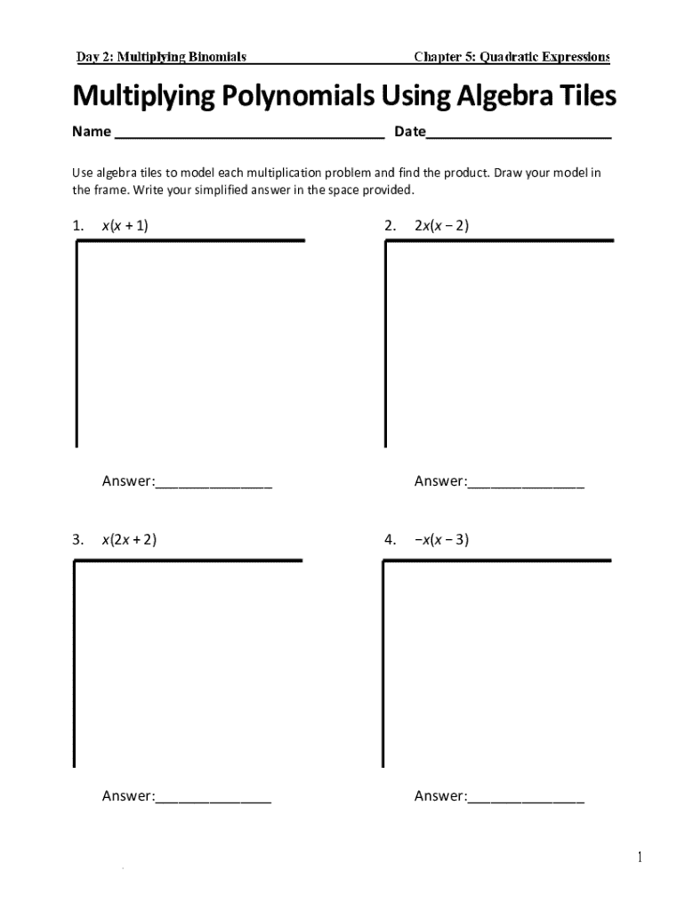 Fillable Online How to Use Algebra Tiles to Multiply Polynomials Fax ...