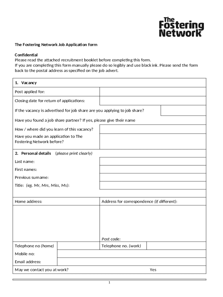 The Fostering Network Job Application The Fostering Network Job ...
