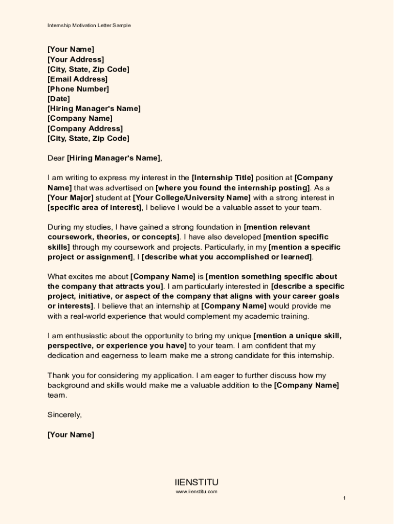 Fillable Online Internship Motivation Letter Sample Fax Email Print ...