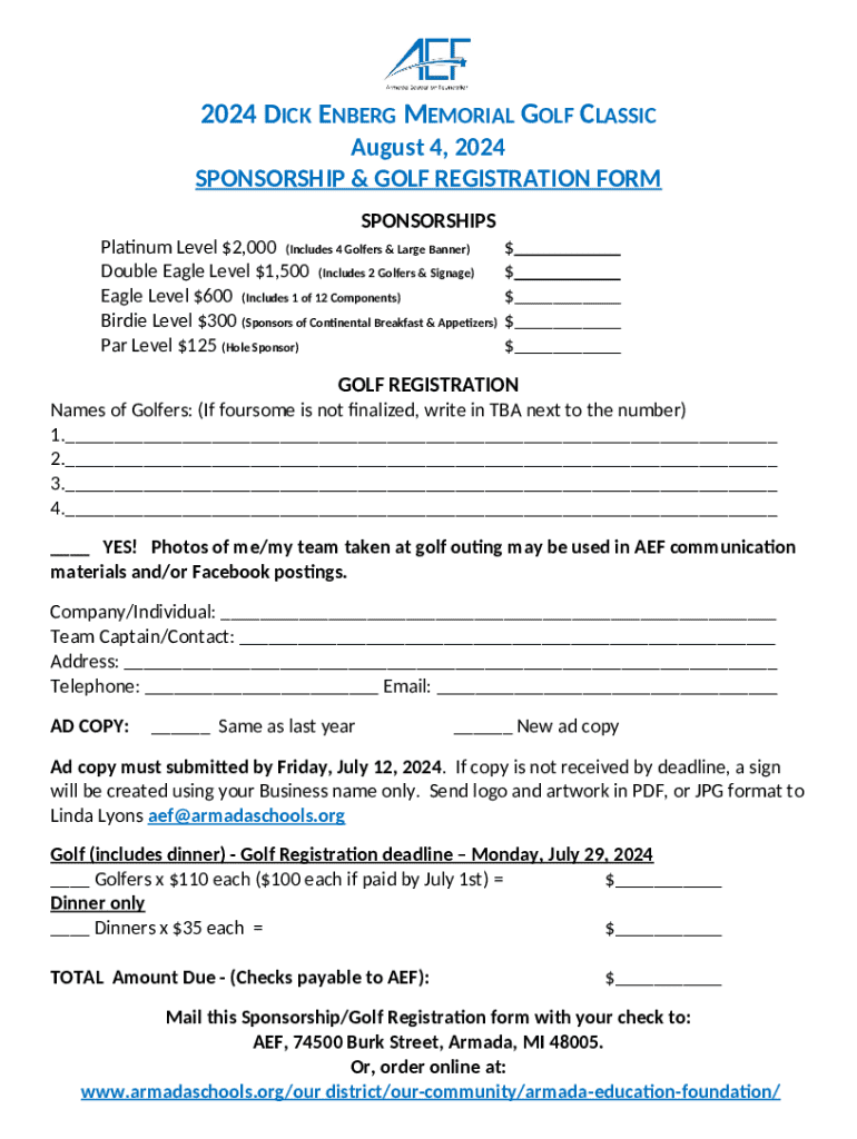 SPONSORSHIP & GOLF REGISTRATION Doc Template | pdfFiller