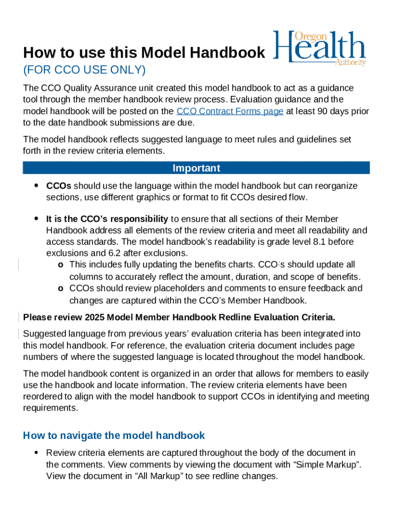 Member Handbook - CCO Model Handbook - 2025 Redline version Doc ...
