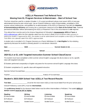 Online AZELLA Placement Test Referral Moving ... Doc Template | pdfFiller