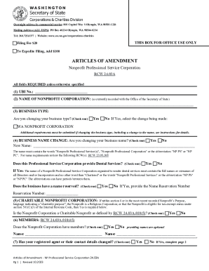 Fillable Online ARTICLES OF AMENDMENT NONPROFIT PROFESSIONAL ... Fax ...