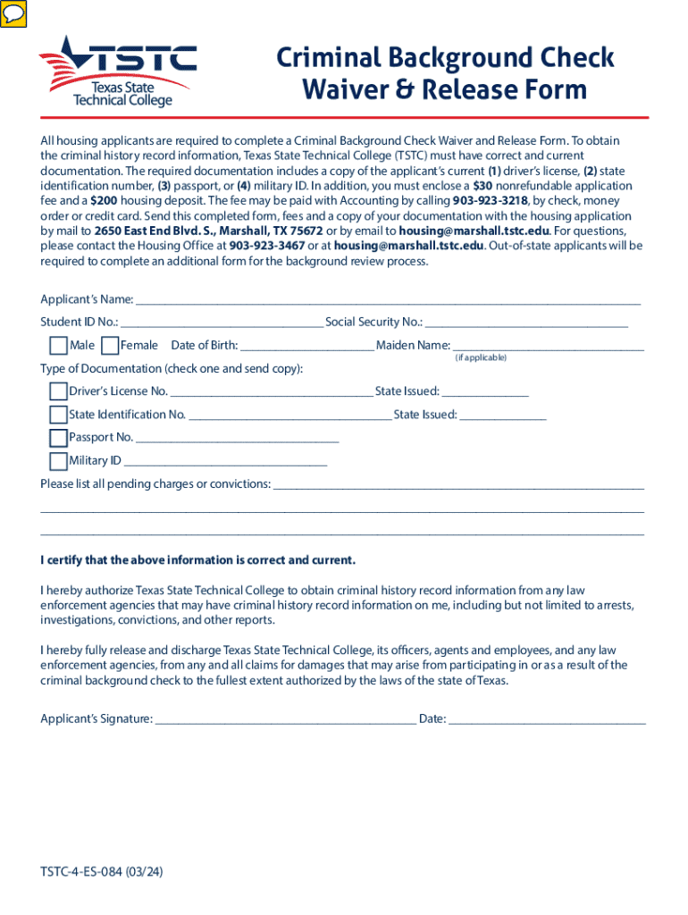 Fillable Online Criminal Background Check Waiver & Release Form Fax ...