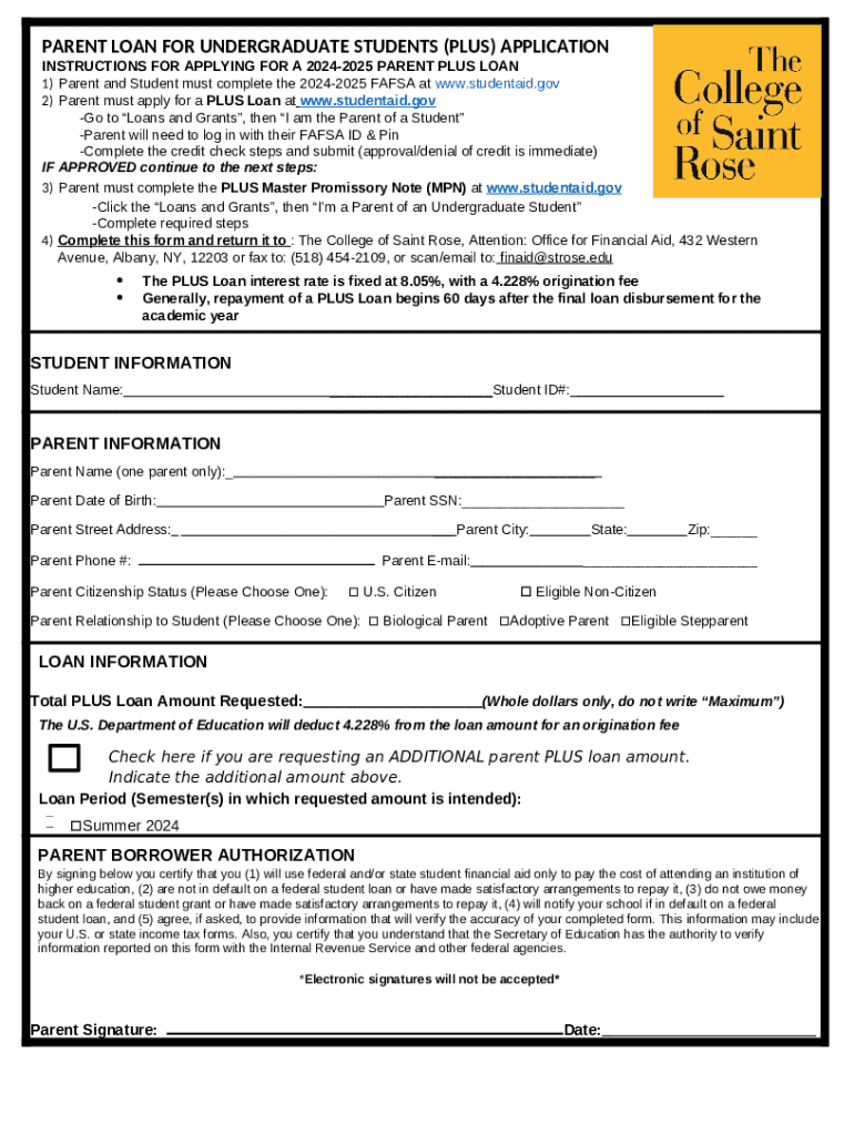 2024-2025 Parent PLUS Loan Application Doc Template | pdfFiller