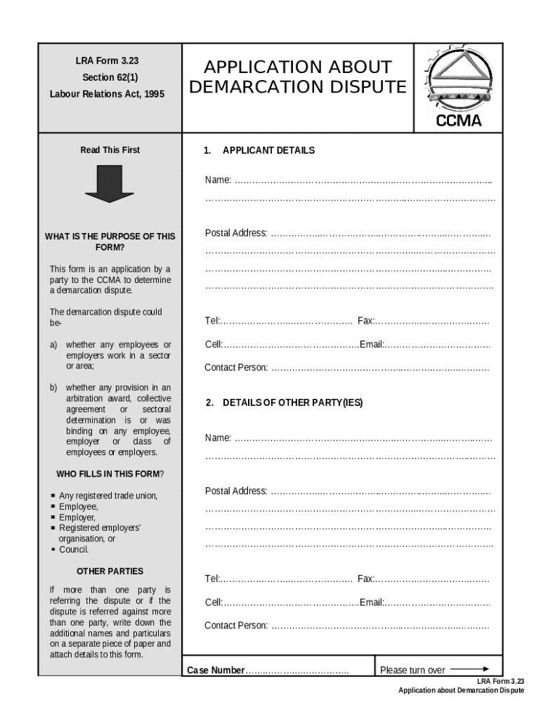 LRA 3.23 - Application about demarcation dispute - Pdf Doc Template | pdfFiller