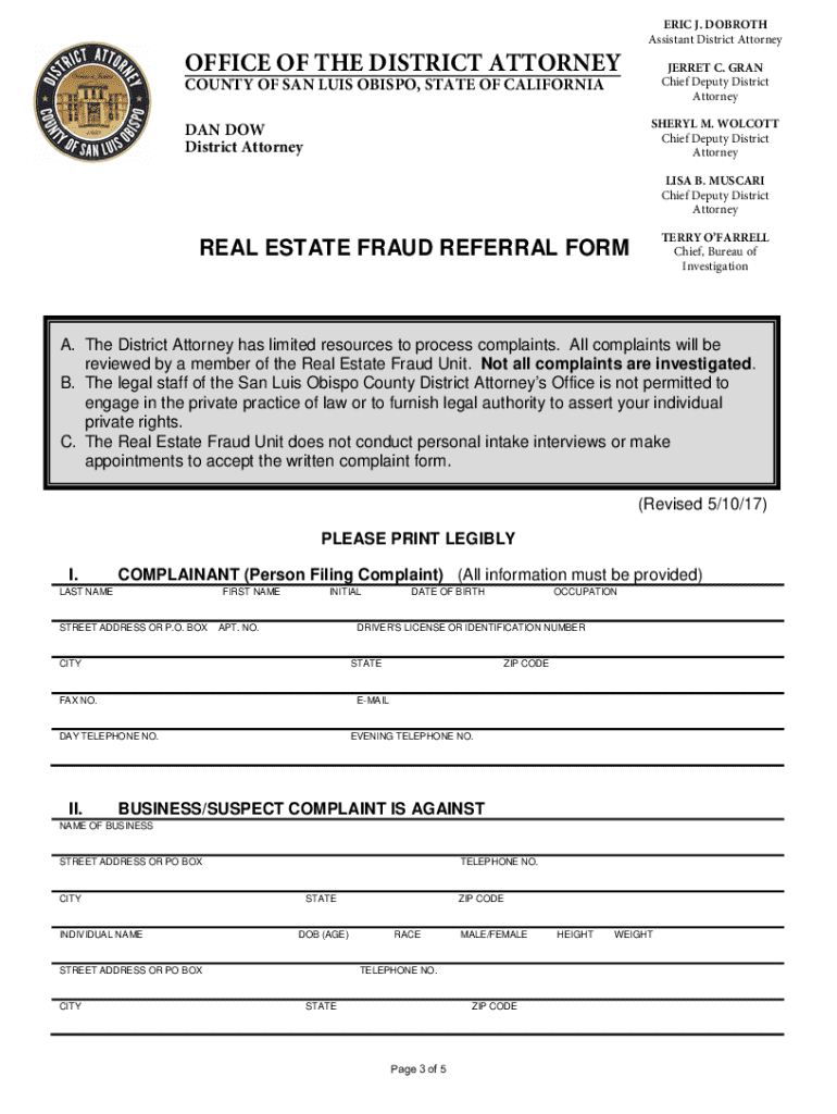 Fillable Online guidelines for completing the real estate complaint ...