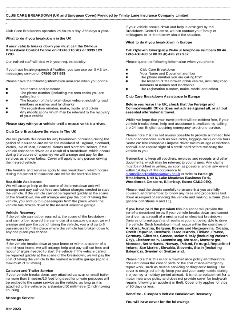 Trinity Lane Self Drive Motorhome Policy Document Doc Template | pdfFiller