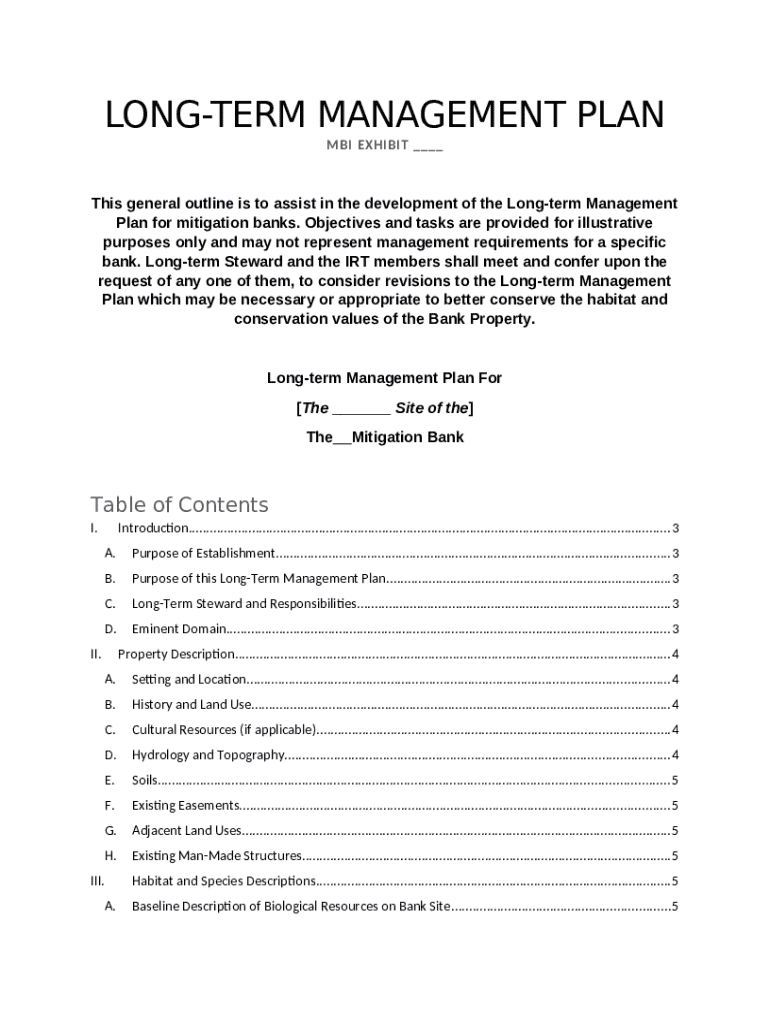 Mitigation Bank Long-term Management Plan Template Doc Template | pdfFiller