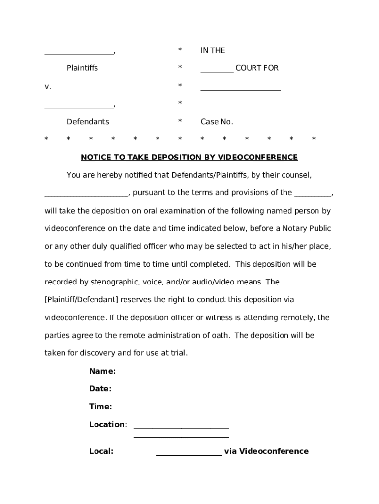 Sample-Videoconference-Notice-of-Deposition- ... Doc Template | pdfFiller