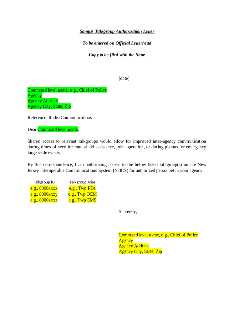 Law Enforcement Authorization Letter Sample Doc Template | pdfFiller