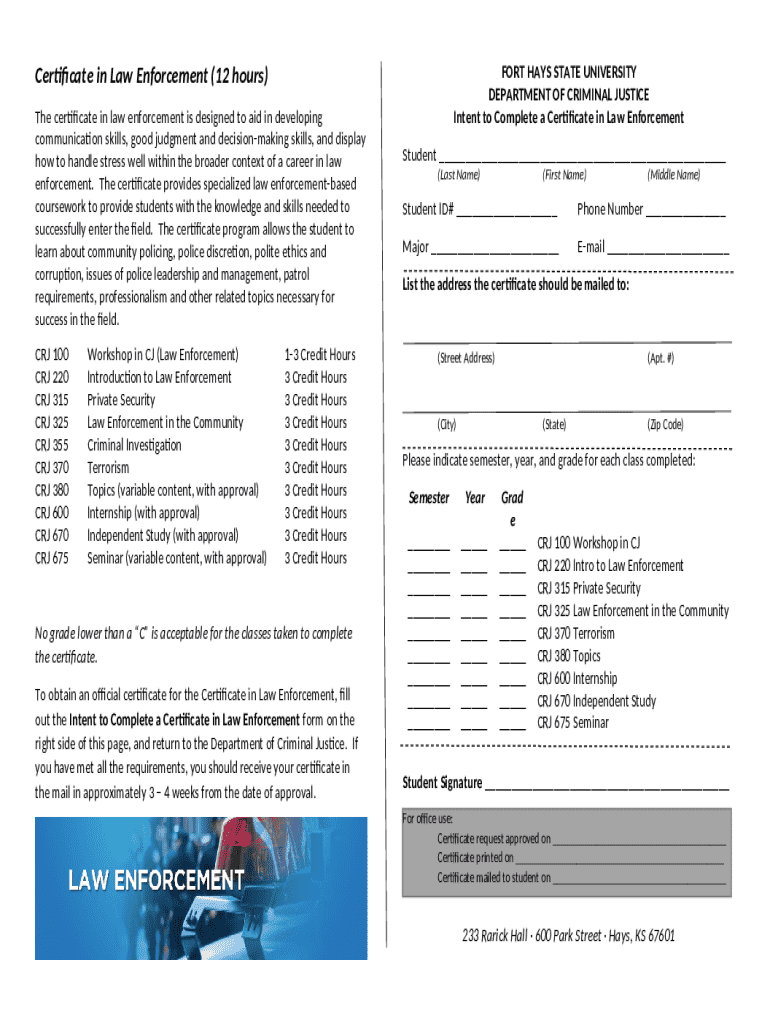 Certificate of Completion in Law Enforcement Doc Template | pdfFiller