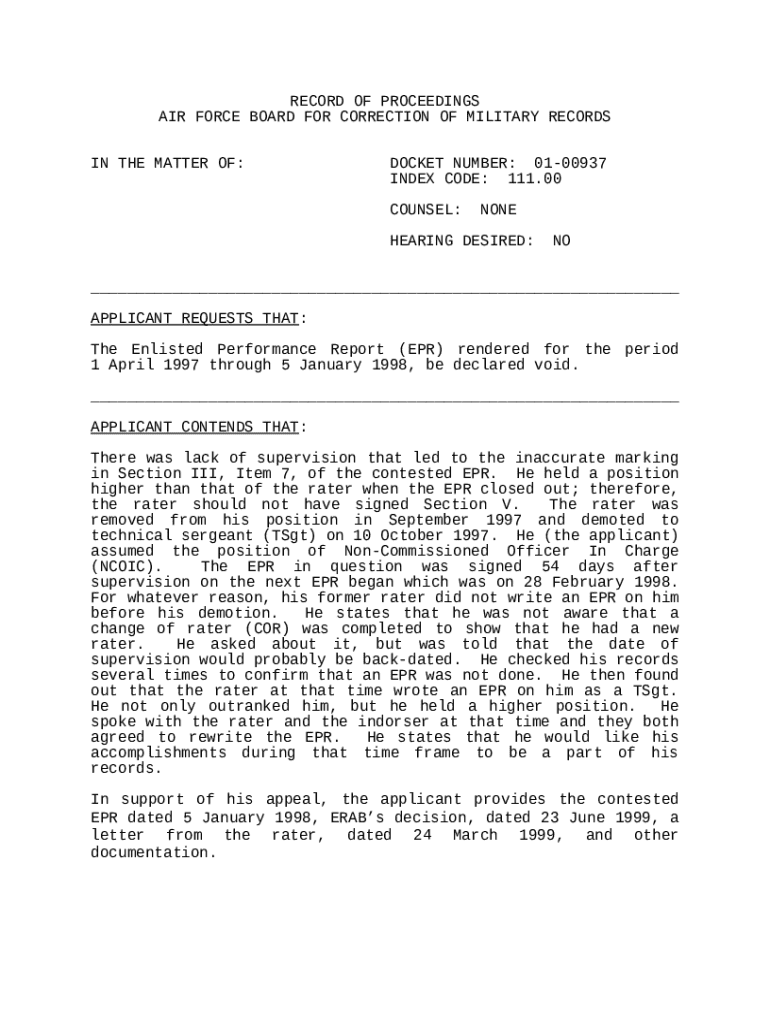 The Enlisted Perance Report (EPR) rendered for the period 1April 1997 ...