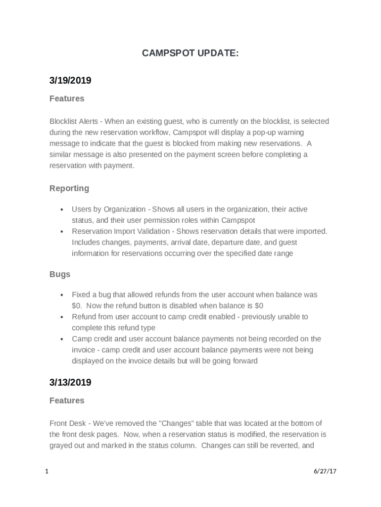 CAMPSPOT UPDATE: Doc Template | pdfFiller