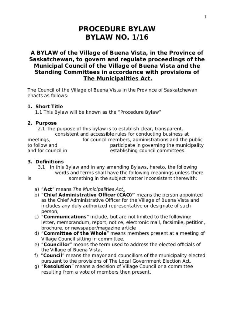 1-16-Procedure-Bylaw Doc Template | pdfFiller