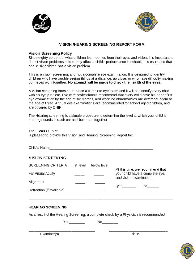 Screening of Vision and Hearing in Primary School Children Doc Template ...