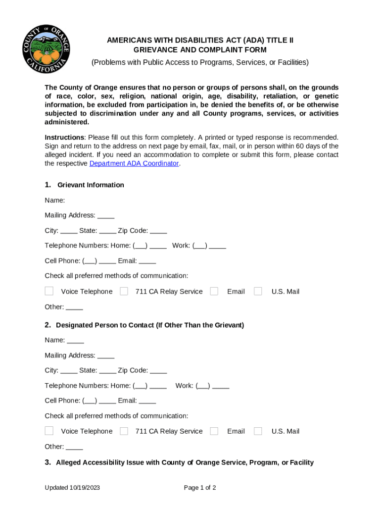 ADA Title II Grievance and Complaint ( ... Doc Template | pdfFiller