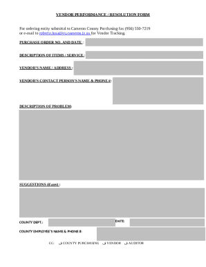 Vendor Perance Resolution Doc Template | pdfFiller