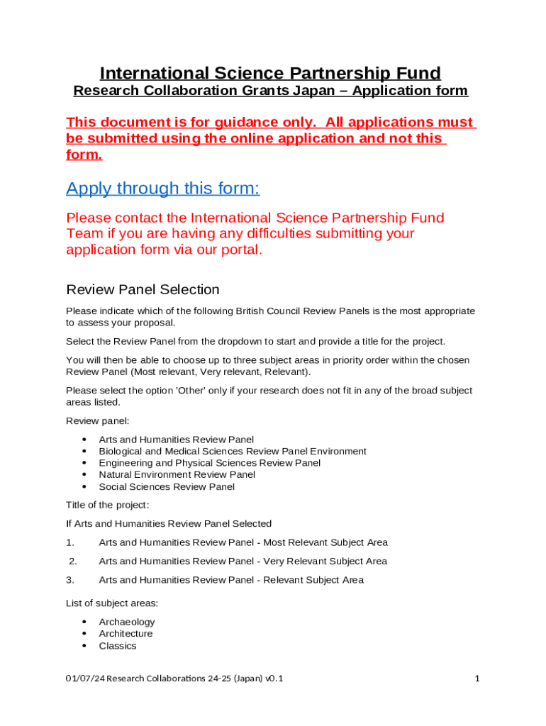 ISPF Research Collaboration (Japan) Grants Application ... Doc Template | pdfFiller