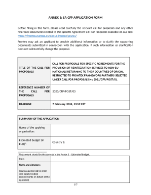 CALL - ANNEX 1 - APPLICATION FOR SA Doc Template | pdfFiller