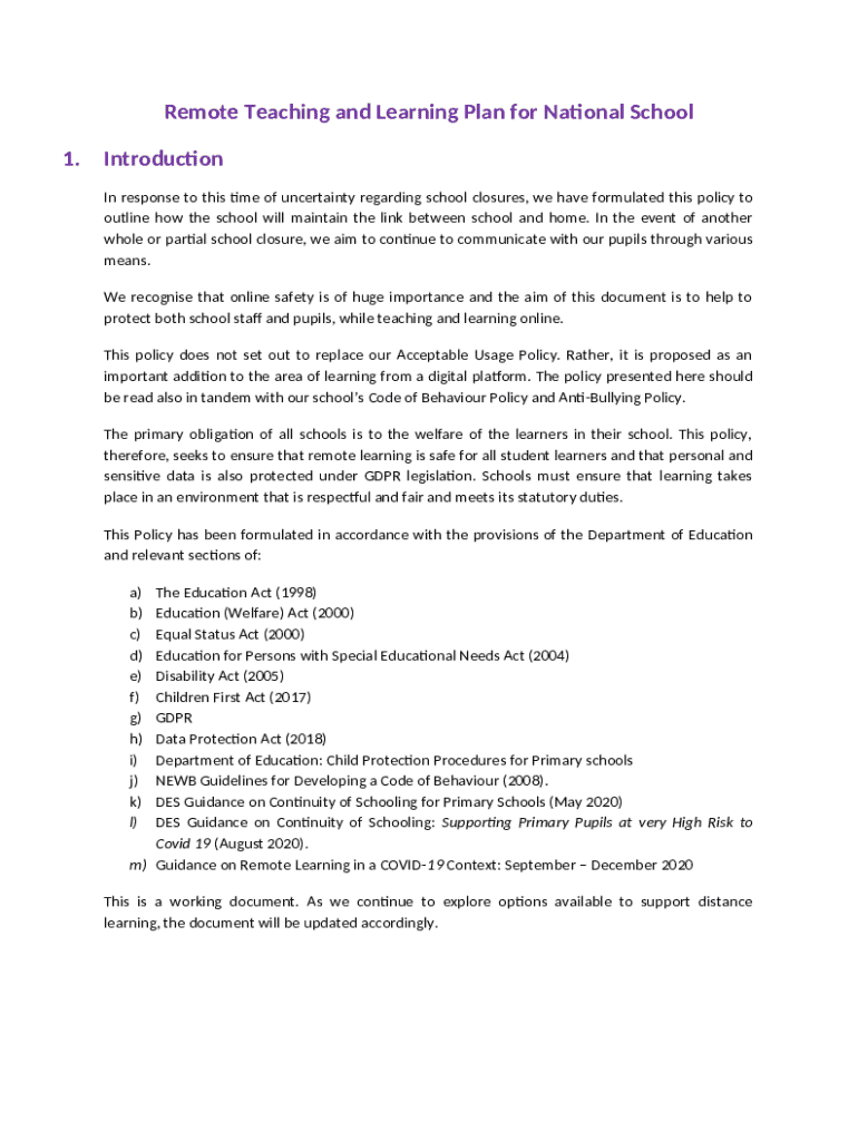 Remote Teaching and Learning Plan for St. Louis SPS Doc Template | pdfFiller