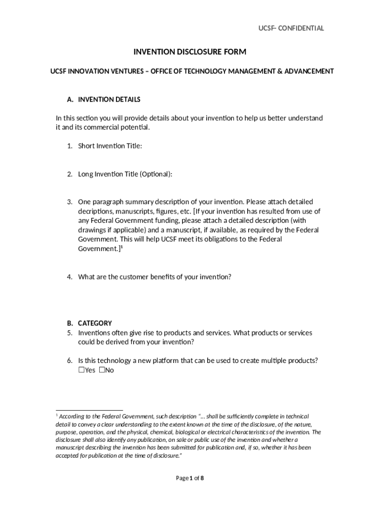 Invention Disclosure - UCSF Innovation Ventures Doc Template | pdfFiller