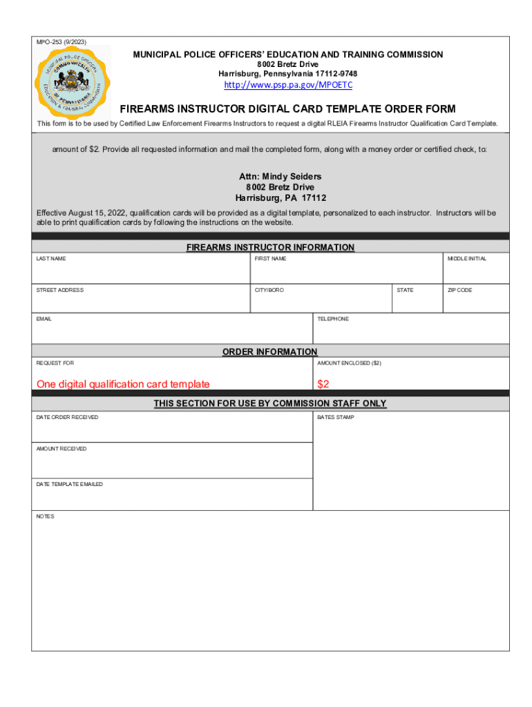 Fillable Online MPOETC Firearms Instructor Digital Card Template Order Form Fax Email Print ...