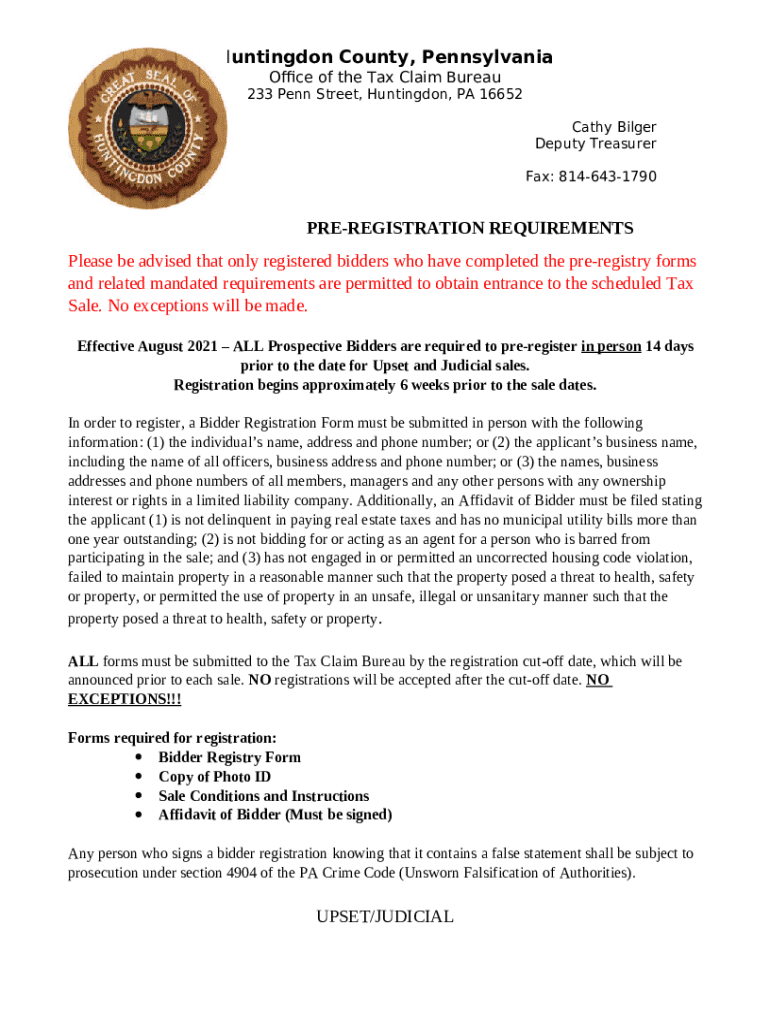 Land Tax Sale Pre-Registration Doc Template | pdfFiller