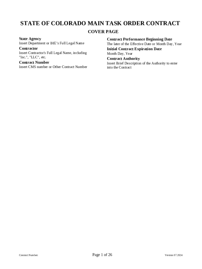 Main Task Order Contract Template Doc Template | pdfFiller