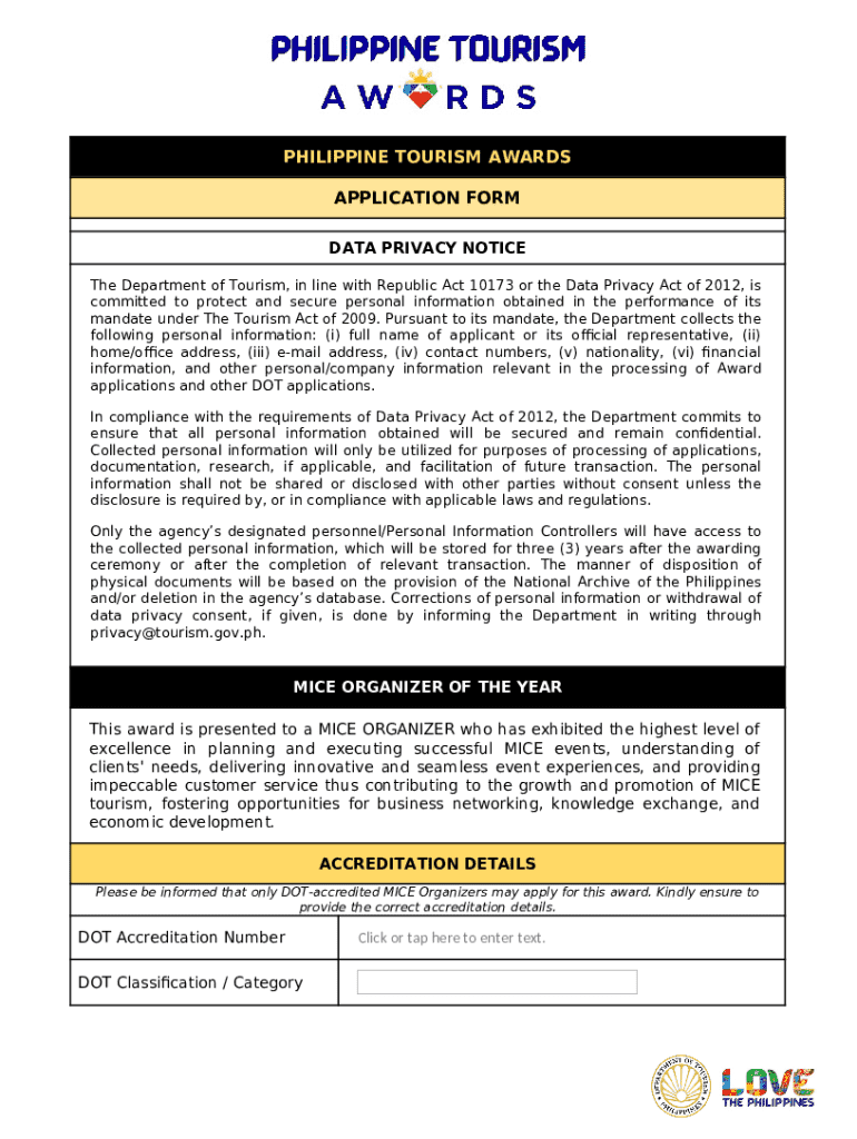 Tourism Frontliner of the Year Application Doc Template | pdfFiller