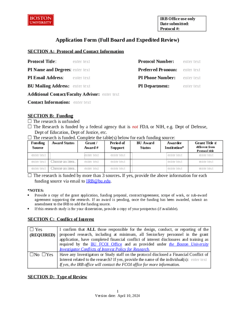 Application (Full Board and Expedited Review) Doc Template | pdfFiller