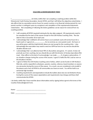 myha coaching acknowledgment Doc Template | pdfFiller