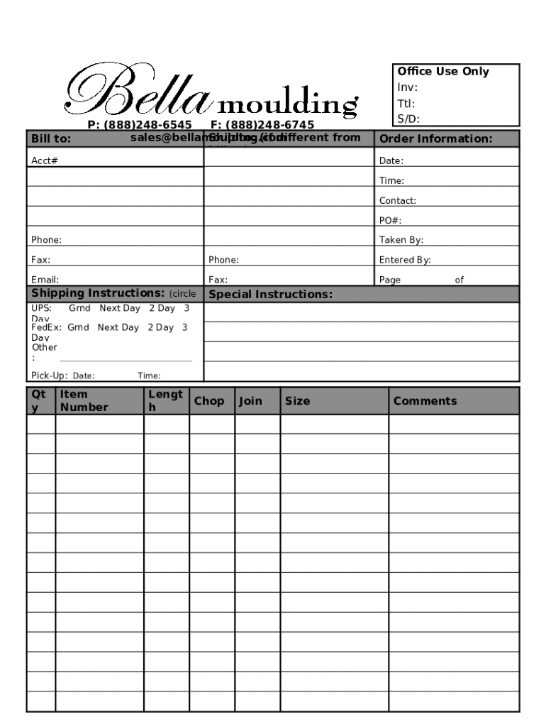 Moulding Order Doc Template | pdfFiller