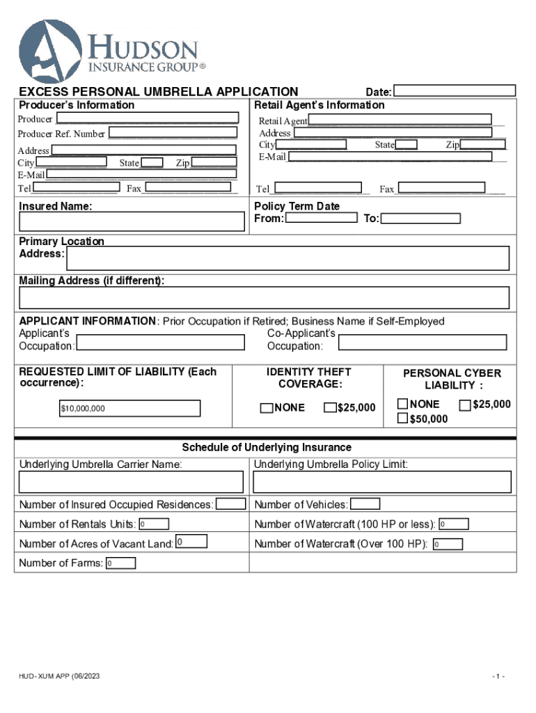 Fillable Online excess personal umbrella liability underwriting guidelines Fax Email Print ...