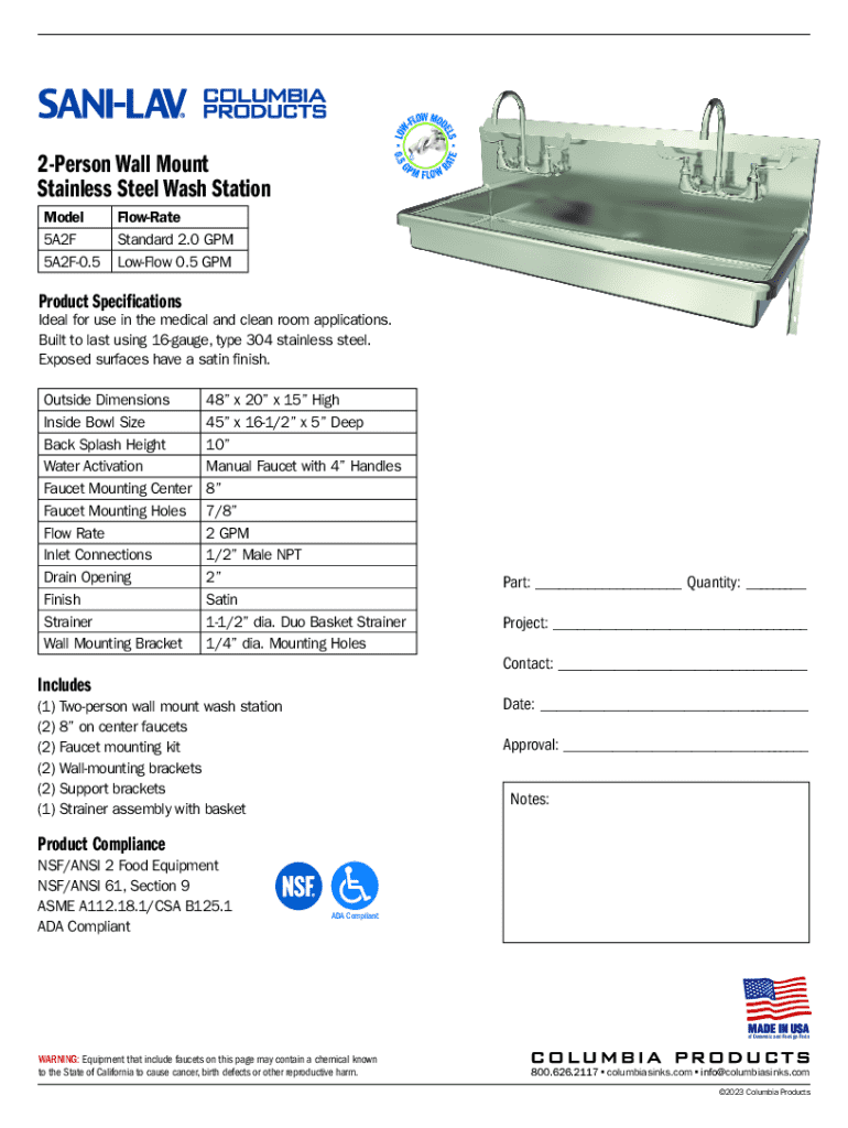 Fillable Online 2-Person Wall Mount Stainless Steel Wash Station Fax ...