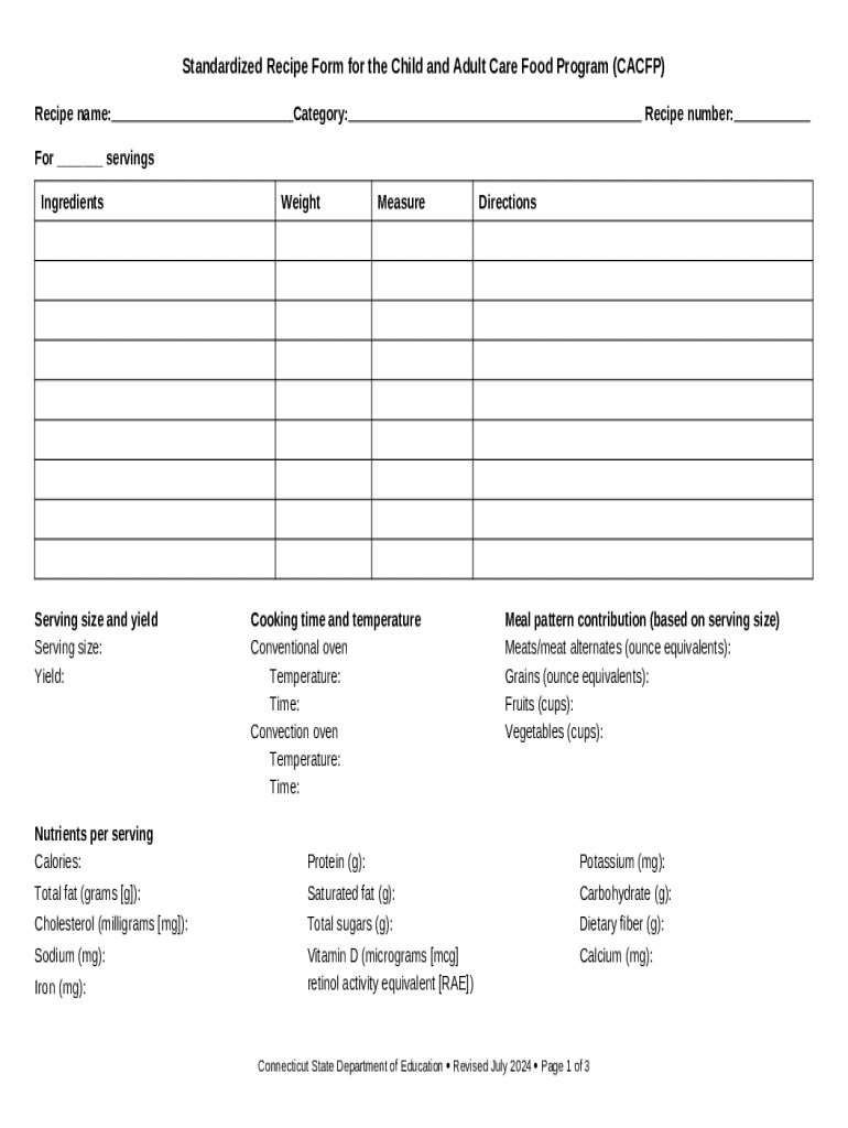Standardized Recipe for the Child and Adult Care Food Program Doc ...