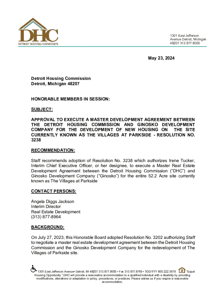 Fillable Online Villages at Parkside to be rebuilt by Detroit Housing ...