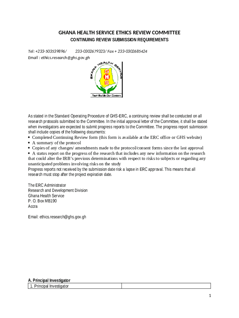GHS-ERC-CONTINUING-REVIEW-- ... Doc Template | pdfFiller