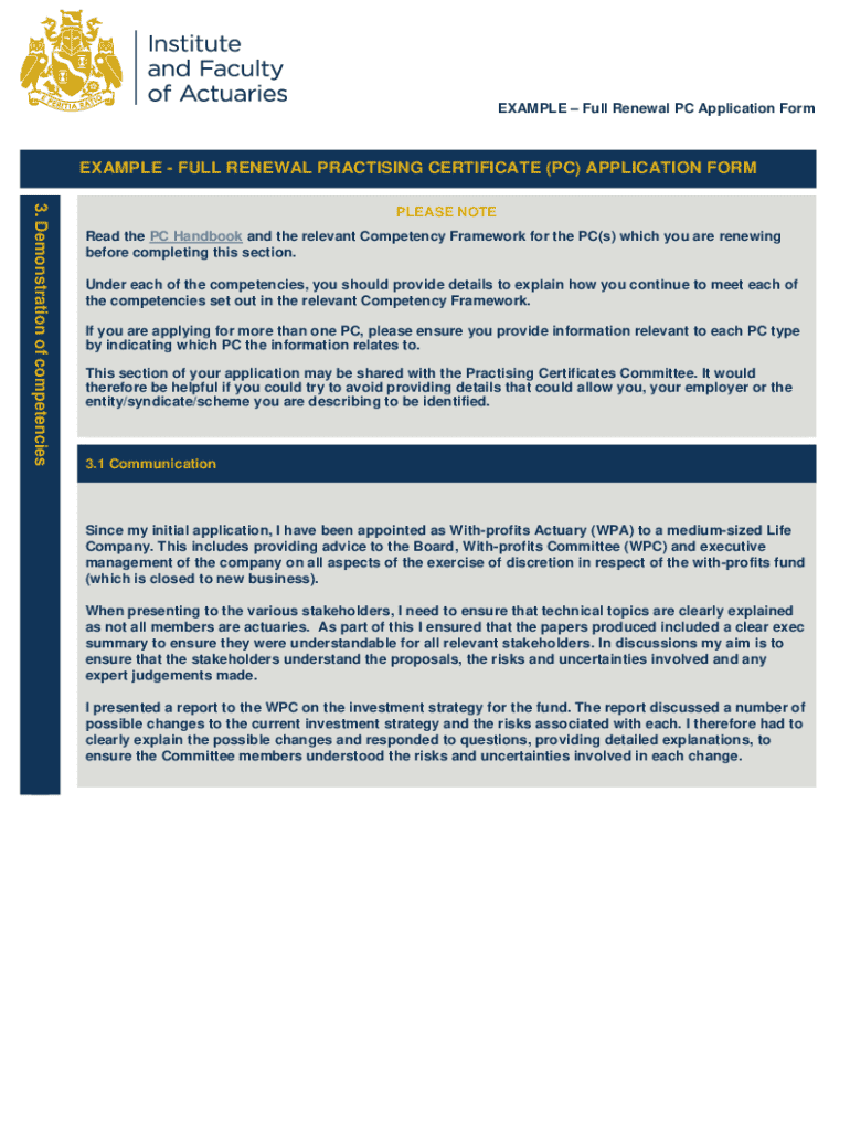 Fillable Online EXAMPLE Full Renewal PC Application Form Fax Email Print - pdfFiller