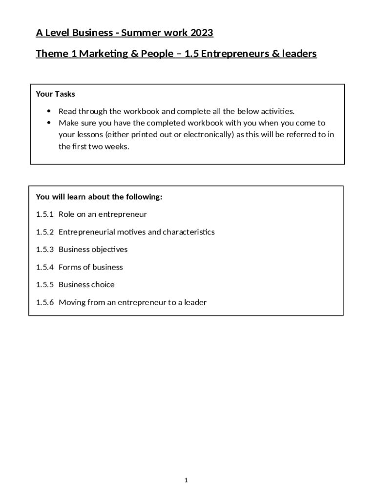 Edexcel a level business 1 5 1 role of an entrepreneur ... Doc Template ...