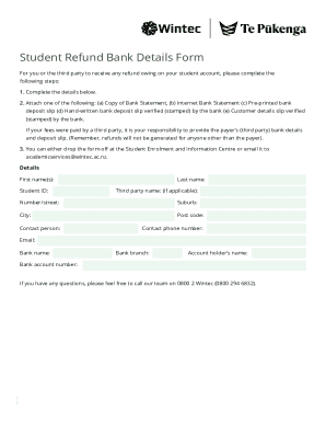 Fillable Online Student Refund Bank Details Form Fax Email Print ...