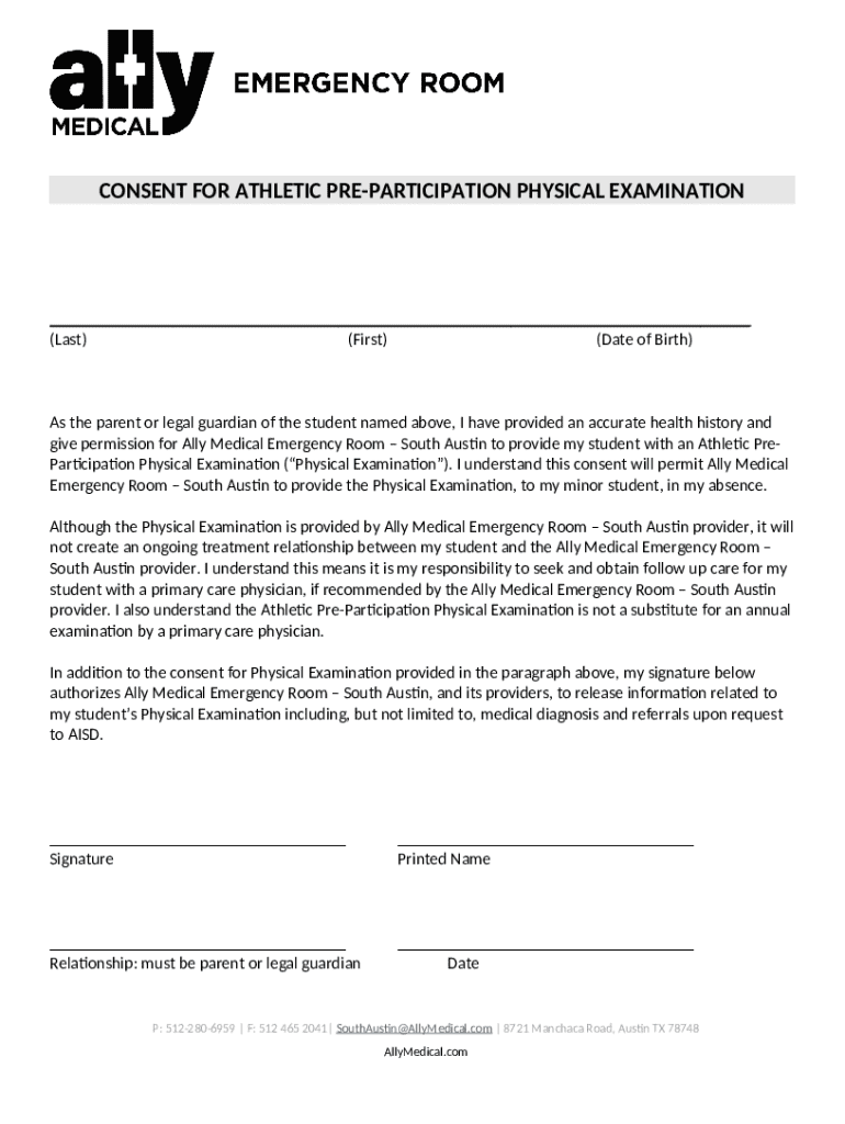 consent for athletic pre-participation physical examination Doc ...
