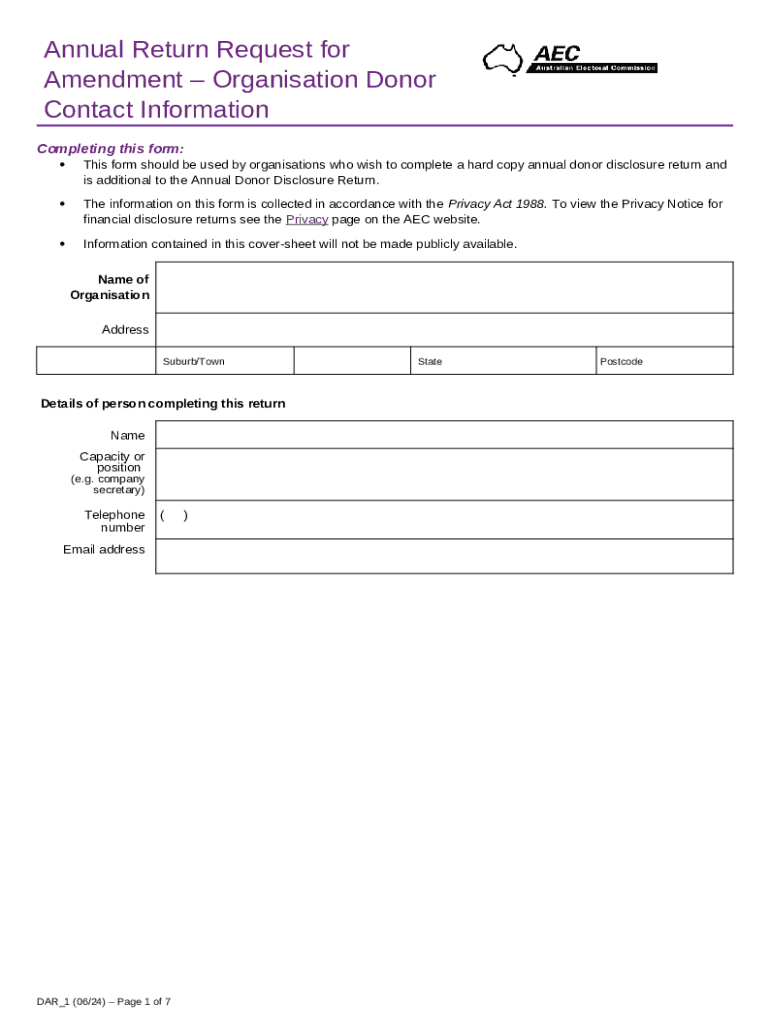 Annual Return Request for Amendment Organisation Donor Doc Template ...