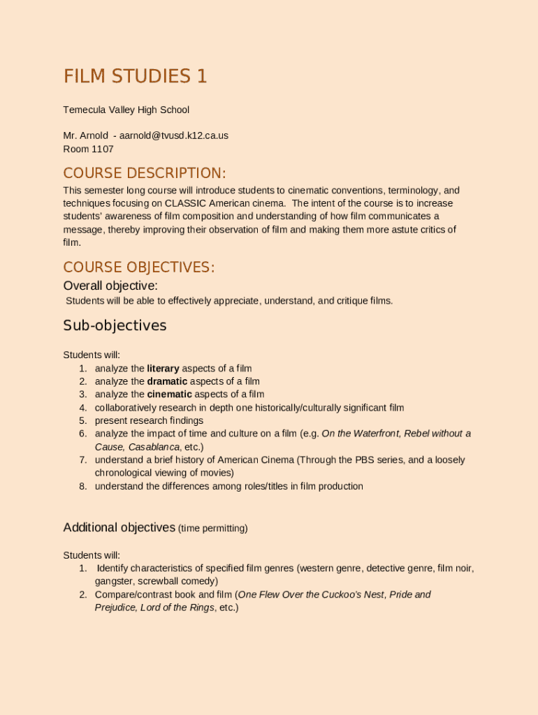 Image Arts: Film Studies - BFA - Programs Doc Template | pdfFiller