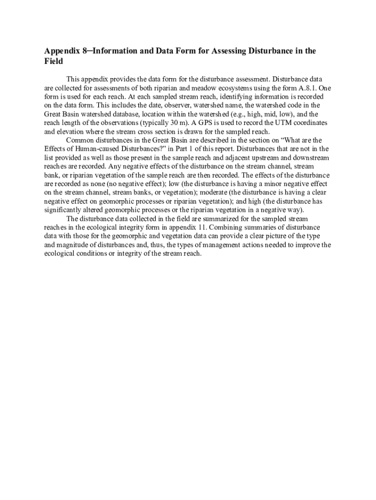 Fillable Online Appendix 8Information and Data Form for Assessing ...