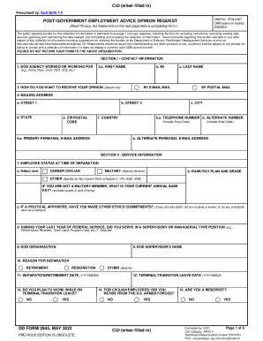 Fillable Online DD Form 2945, Mar 2017, "Post-Government Employment ...