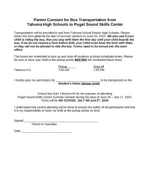 Parent Consent for Bus Transportation from Doc Template | pdfFiller