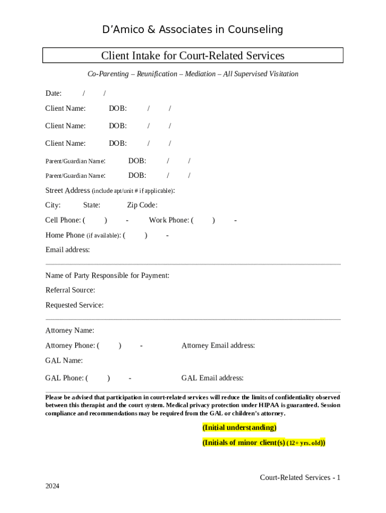 Therapeutic Reunification Intake Doc Template | pdfFiller