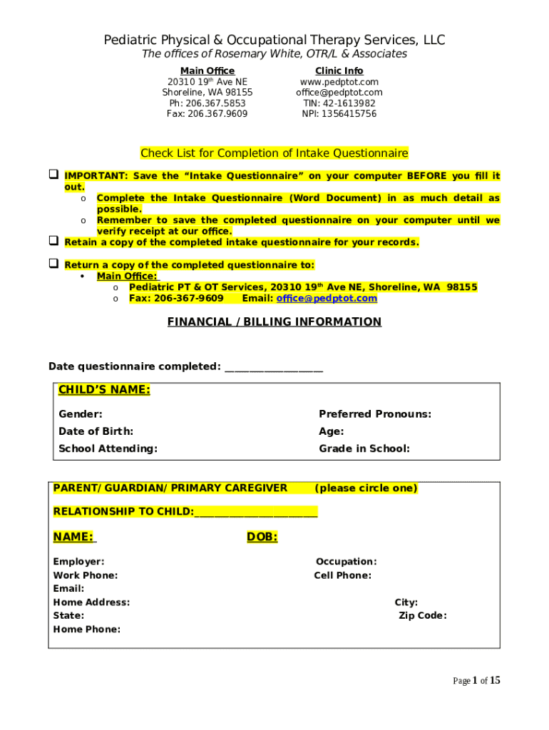 IMPORTANT: Save the Intake Questionnaire on your computer BEFORE you fill it out Doc Template ...